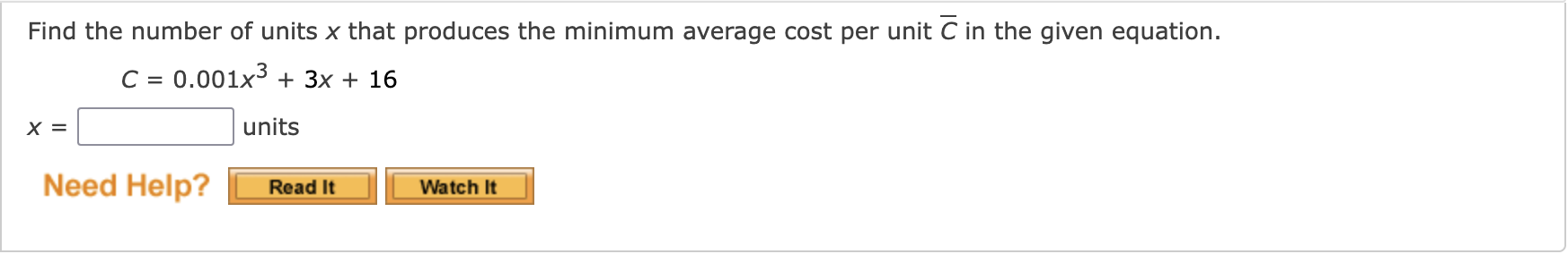 Solved Find the number of units x that produces the minimum | Chegg.com