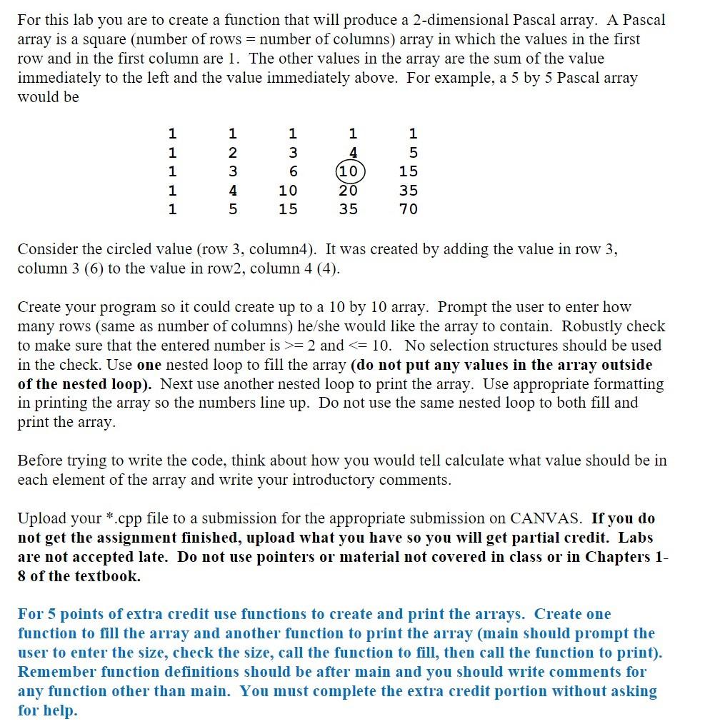 Solved For this lab you are to create a function that will | Chegg.com