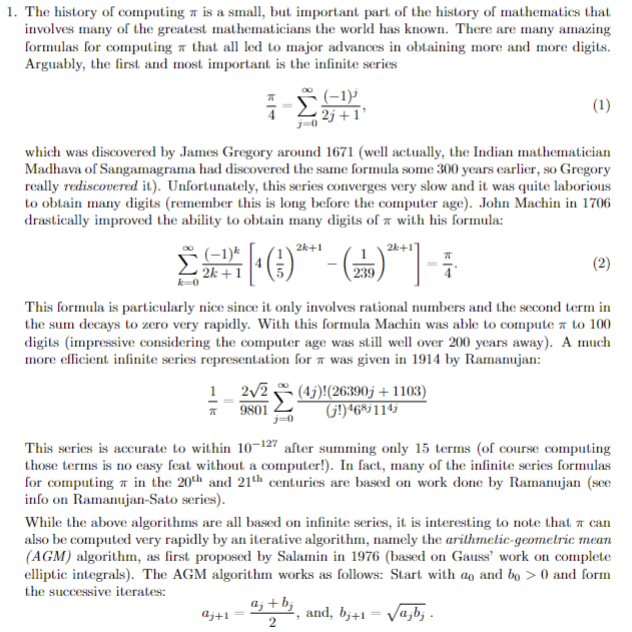 1. The history of computing π is a small, but | Chegg.com
