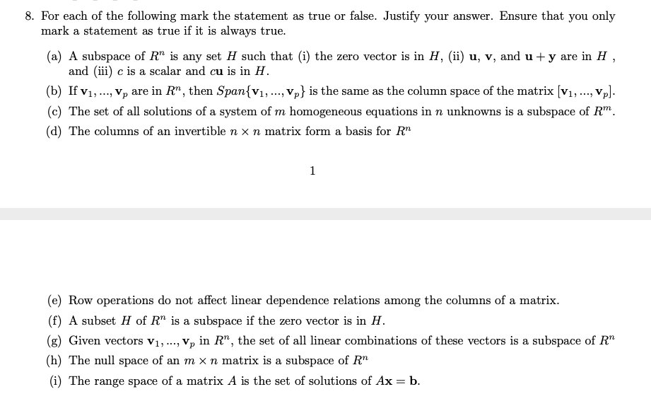 Solved 8. For each of the following mark the statement as | Chegg.com