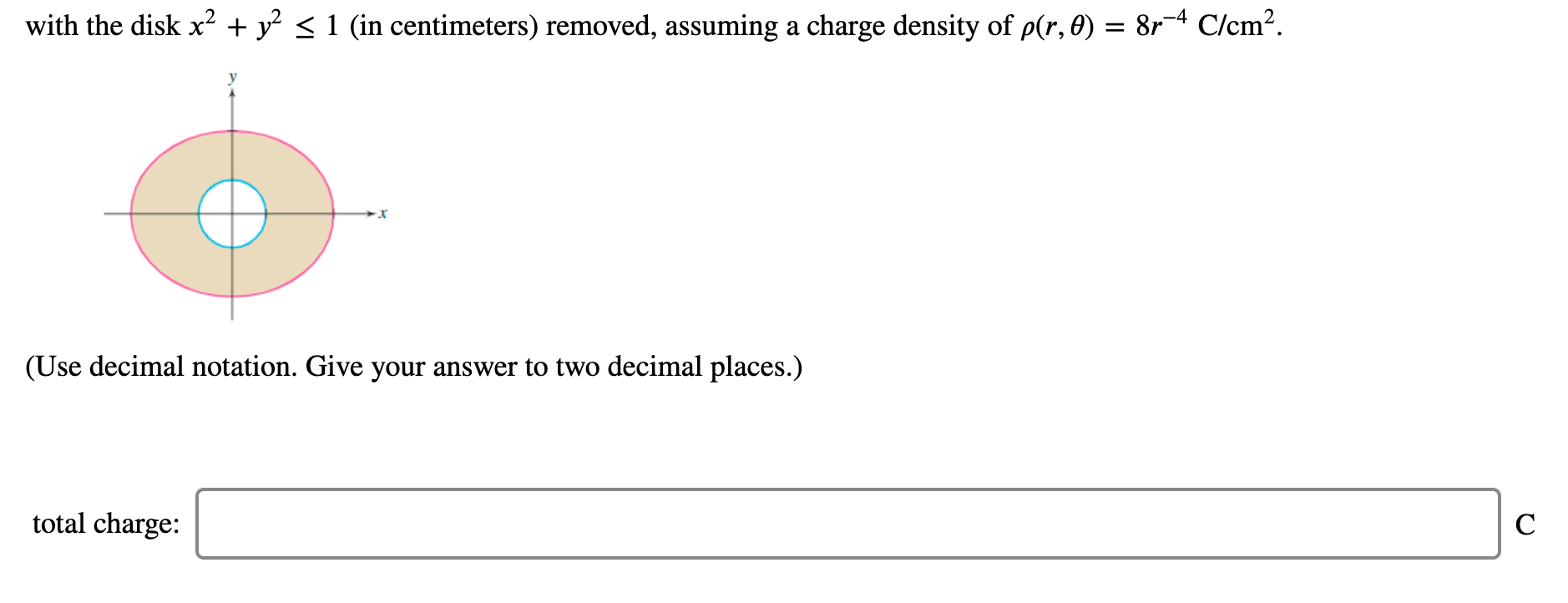 Solved with the disk x2 + y2 s 1 (in centimeters) removed, | Chegg.com