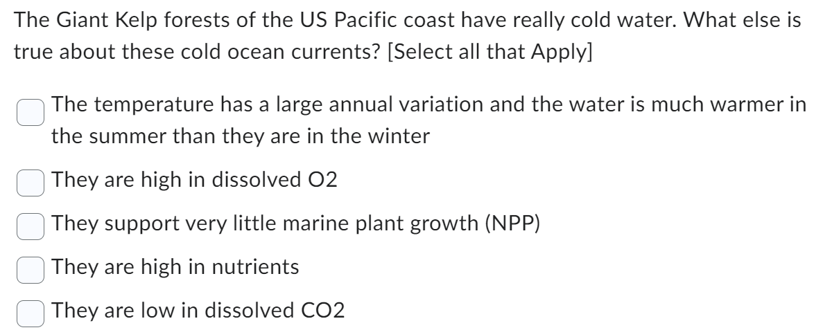 Solved The Giant Kelp forests of the US Pacific coast have | Chegg.com