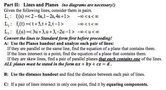 Solved Part II: Lines and Planes (no diagrams are | Chegg.com