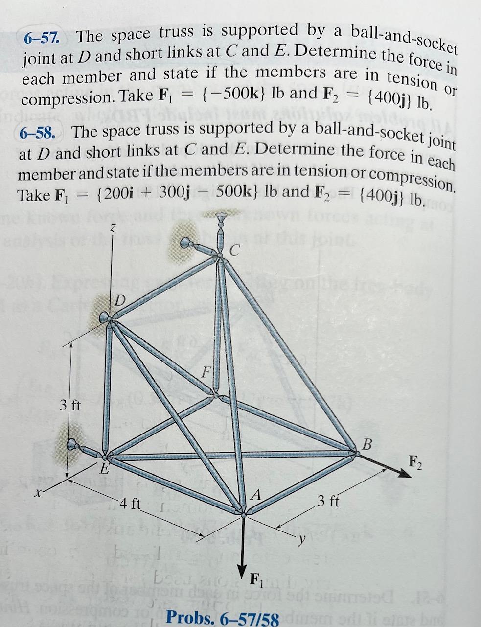 Solved ball-and-socket {400j} lb. 6–57. The space truss is | Chegg.com