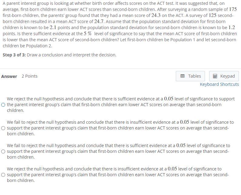 Solved A parent interest group is looking at whether birth | Chegg.com