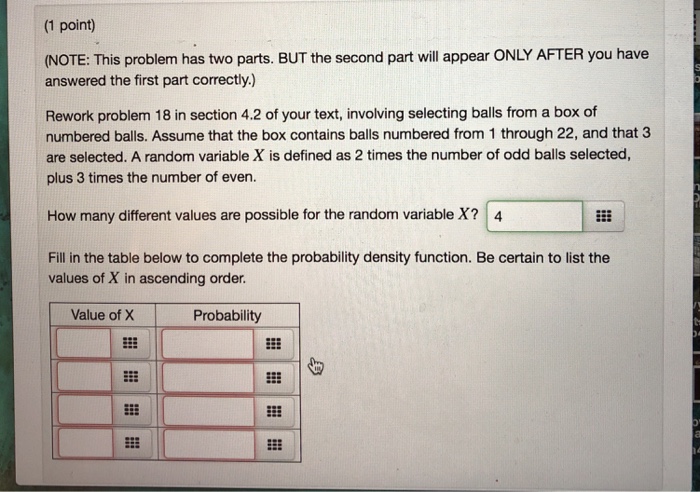 Solved (1 point) (NOTE: This problem has two parts. BUT the | Chegg.com