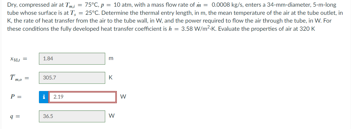 Solved Dry, compressed air at Tm,i=75∘C,p=10 atm, with a | Chegg.com
