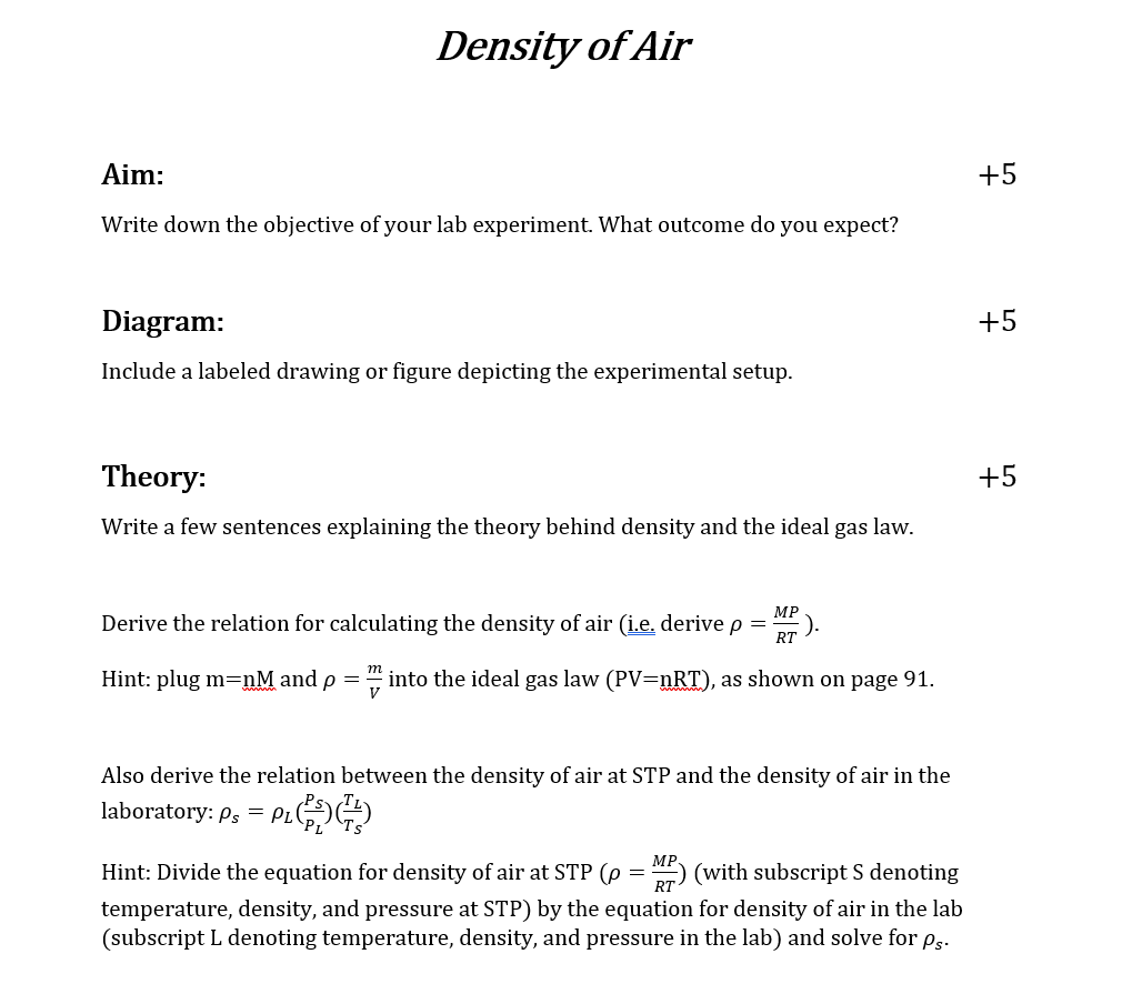 Solved Density of Air Aim: +5 Write down the objective of | Chegg.com