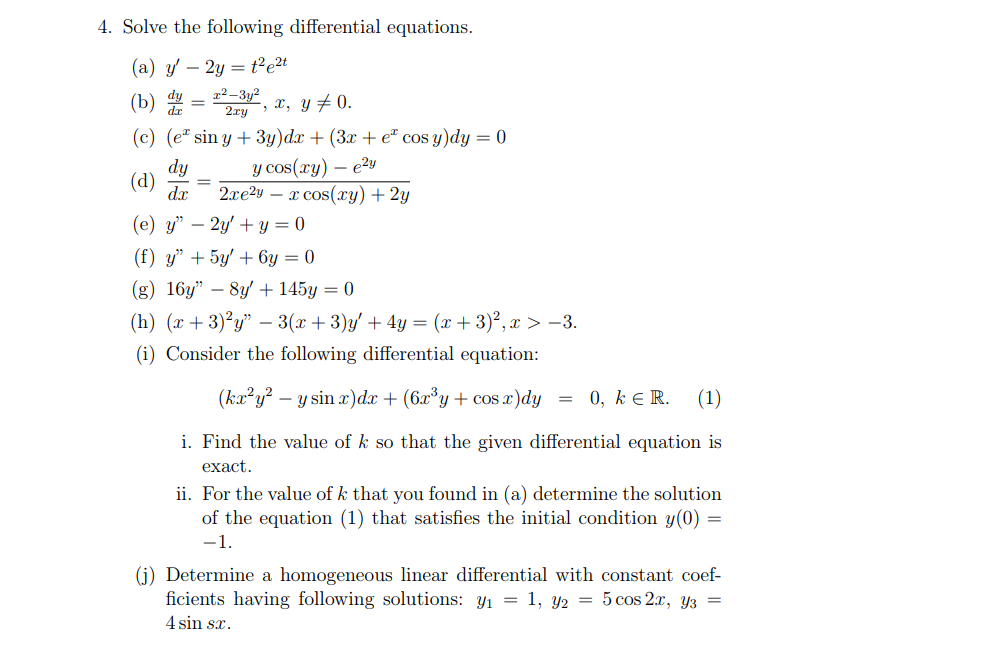 Solved 4. Solve the following differential equations (b) | Chegg.com