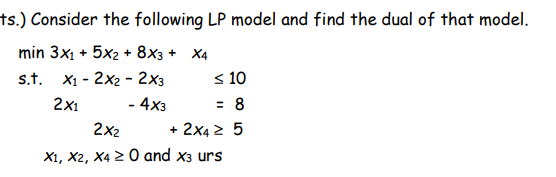 Solved s.) Consider the following LP model and find the dual | Chegg.com