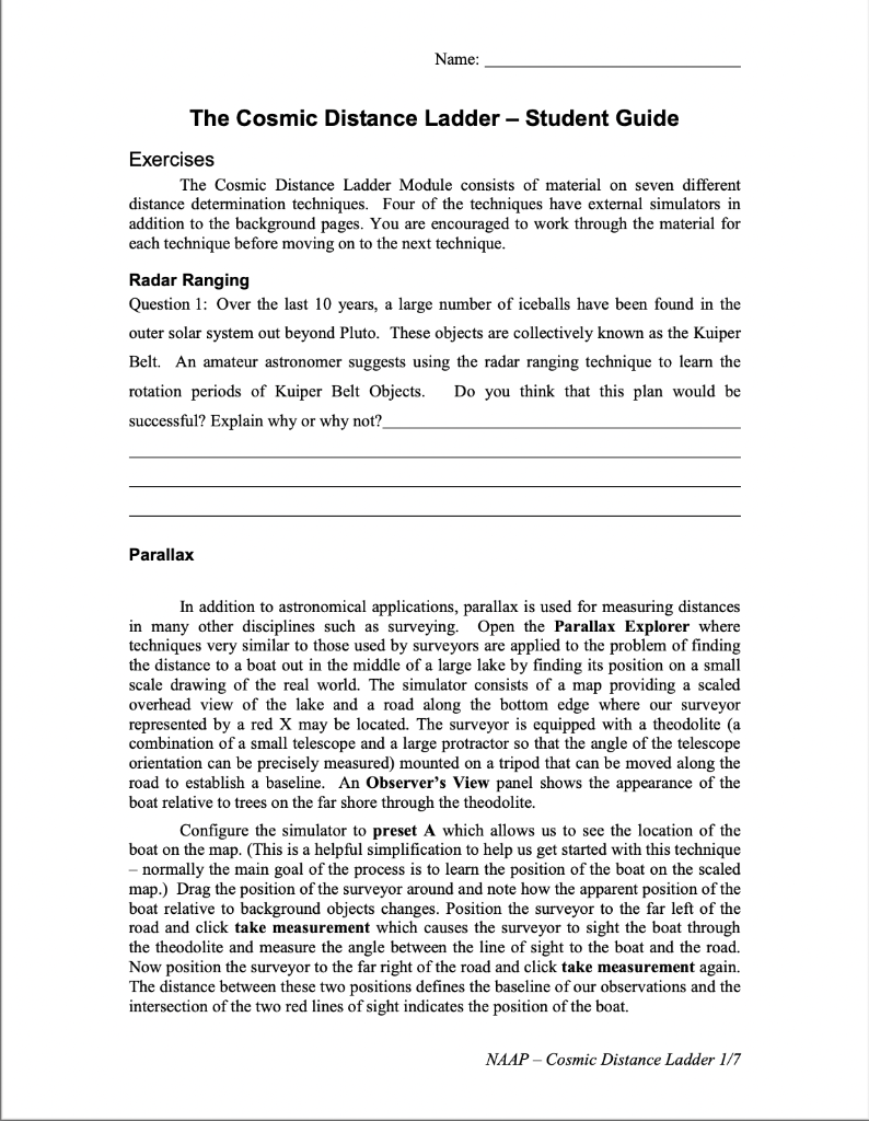 Solved Exercises The Cosmic Distance Ladder Module consists | Chegg.com
