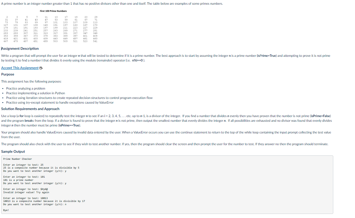 Solved Assignment Description by testing it to find a number | Chegg.com