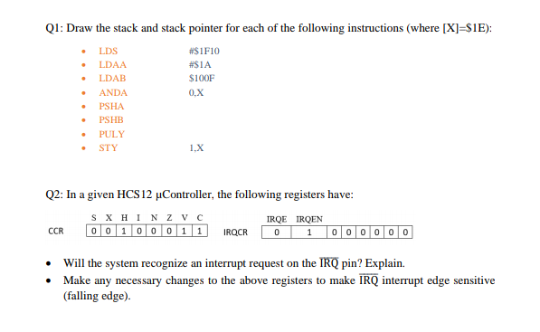 Solved Q1: Draw the stack and stack pointer for each of the | Chegg.com