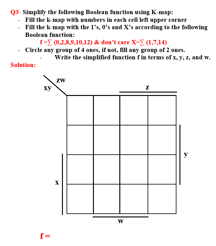 Solved Q3- Simplify the following Boolean function using | Chegg.com