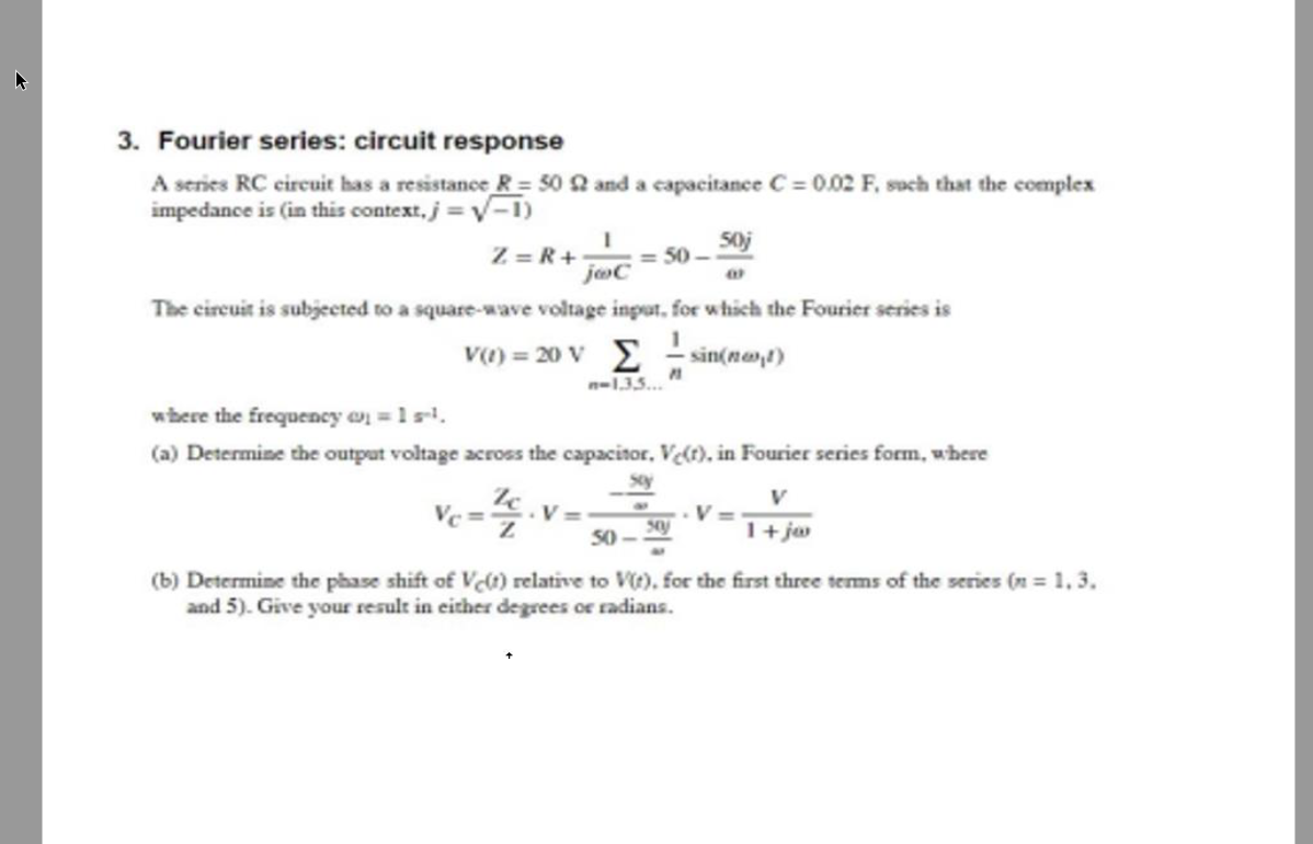 Solved 3. Fourier series: circuit response A series RC | Chegg.com