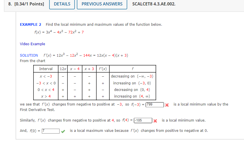 Solved EXAMPLE 2 Find the local minimum and maximum values | Chegg.com