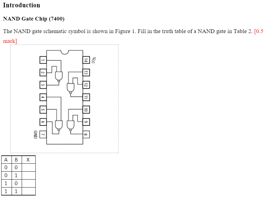 Solved Introduction NAND Gate Chip (7400) The NAND gate | Chegg.com