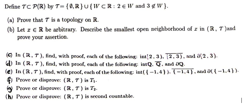 Solved Define τsubP(R) by ﻿and 3!inW.(a) ﻿Prove that τis ﻿a | Chegg.com