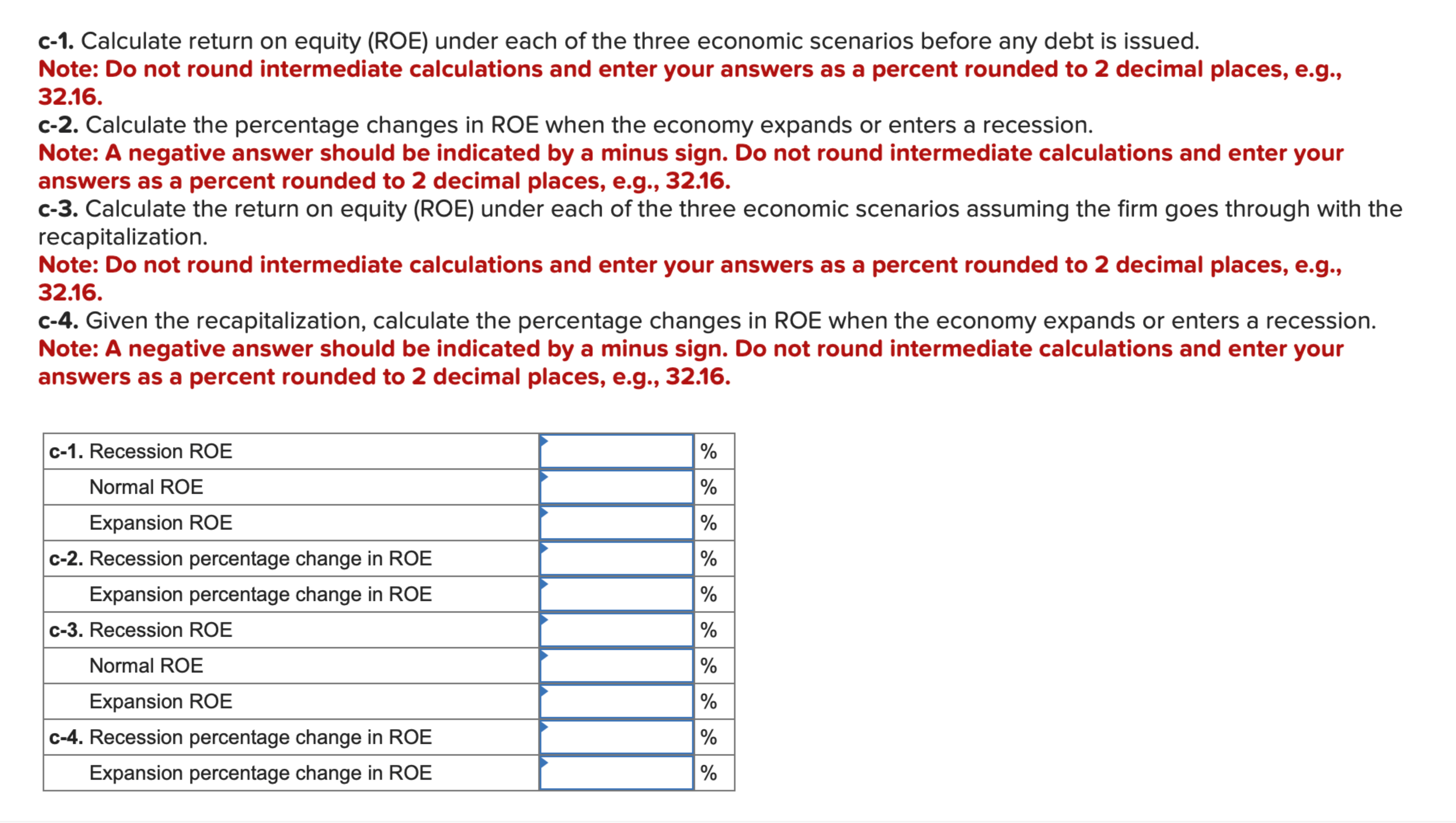 Solved c-1. ﻿Calculate return on equity (ROE) ﻿under each of | Chegg.com