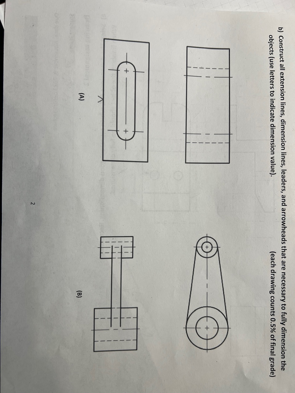 Solved b) Construct all extension lines, dimension lines, | Chegg.com