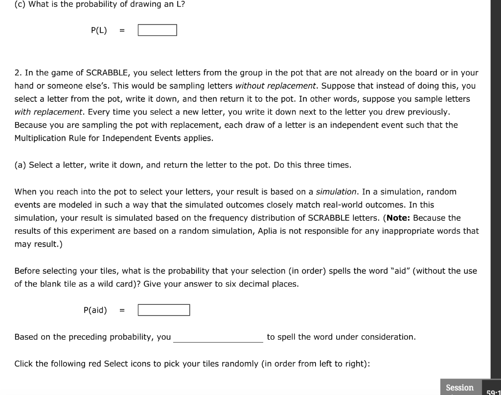 Solved: (c) What Is The Probability Of Drawing An L? P(L) ... | Chegg.com