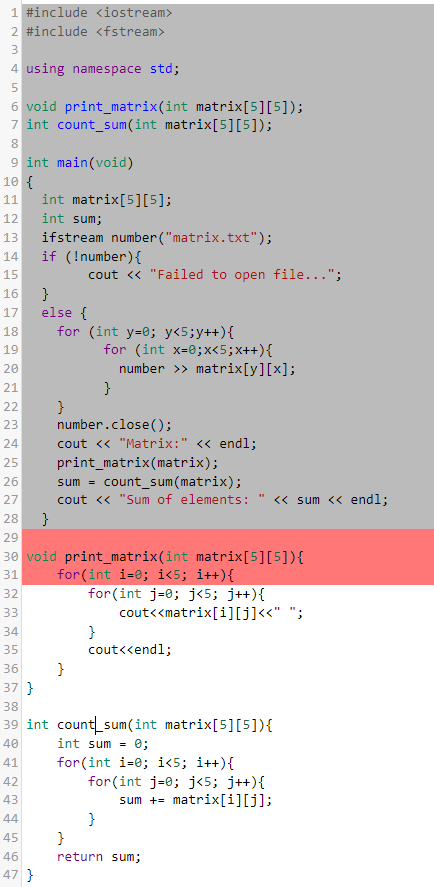 Solved The C++ program below reads from the file matrix.txt | Chegg.com