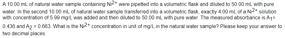 Solved A 10.00 mL of natural water sample containing Ni2+ | Chegg.com