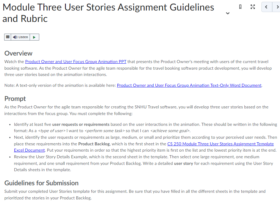 Module Three User Stories Assignment Guidelines and | Chegg.com