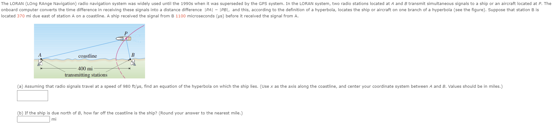 Solved The LORAN (LOng Range Navigation) radio navigation | Chegg.com