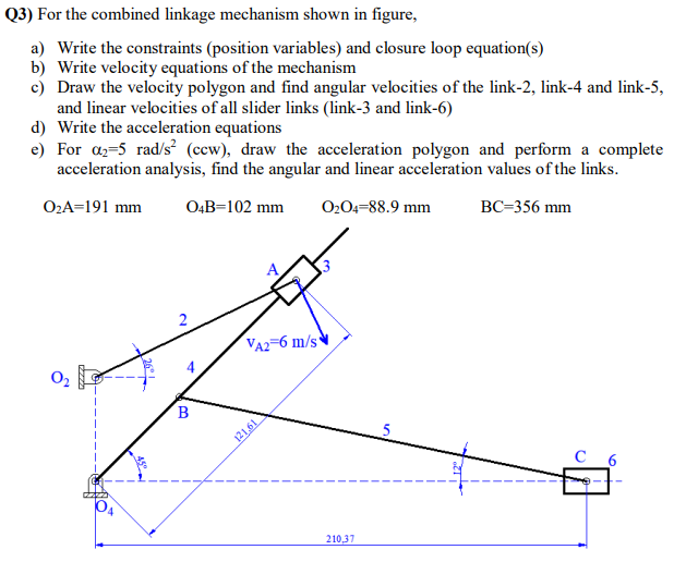 Solved Q3) ﻿For the combined linkage mechanism shown in | Chegg.com