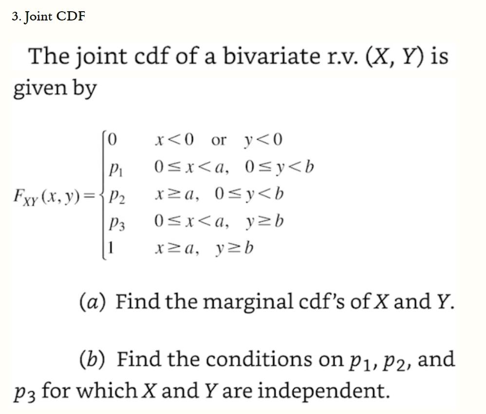 Solved 3. Joint CDF The joint cdf of a bivariate r.v. (X, Y) | Chegg.com
