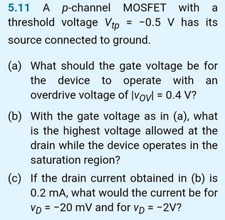 Solved 5.11 A p-channel MOSFET with a threshold voltage | Chegg.com
