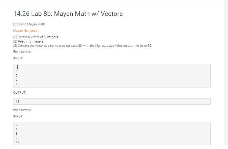 Solved 14.26 Lab 8b: Mayan Math w/ Vectors Exploring Mayan | Chegg.com