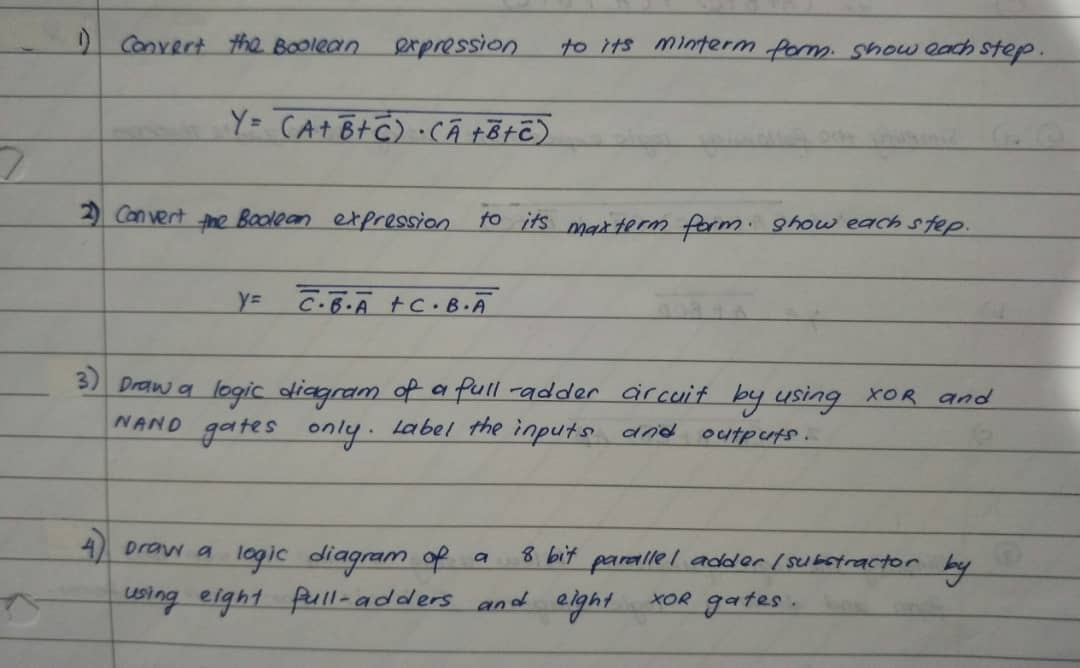 Solved O convert the Boolean expression to its minterm pom | Chegg.com