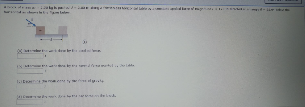 Solved A block of mass m = 2.50 kg is pushed d = 2.00 m | Chegg.com