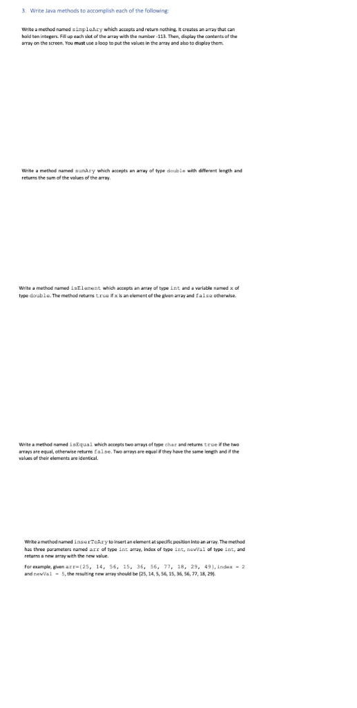 Solved 3. Write Java methods to accomplish each of the | Chegg.com