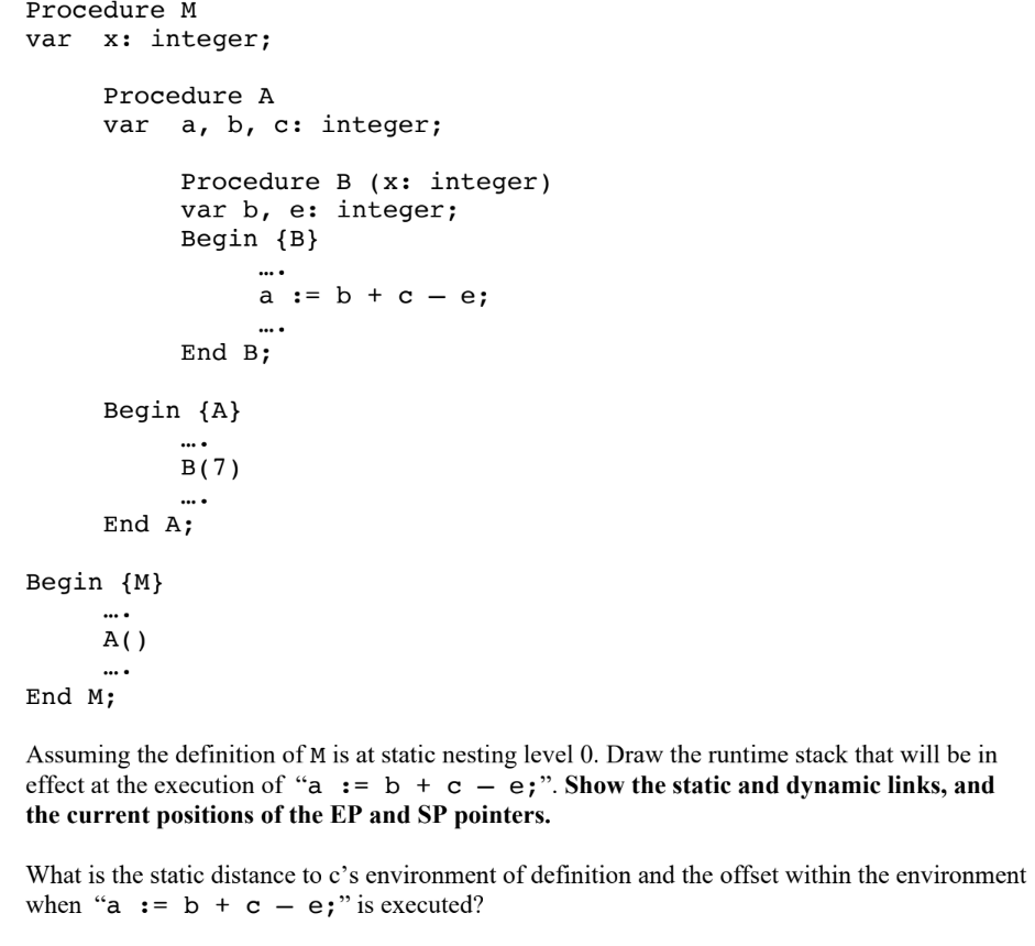 Solved Create a runtime stack and label the EP Pointer | Chegg.com