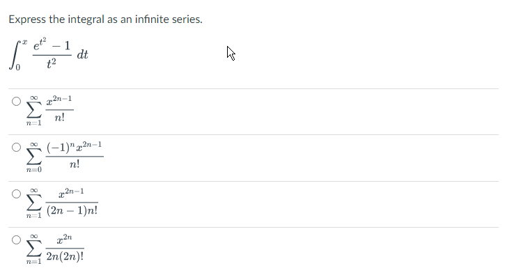 Solved /* Express the integral as an infinite series. ex et | Chegg.com