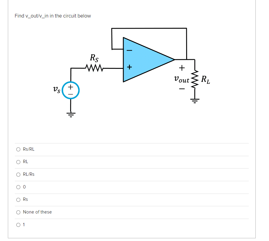 Solved Find v_out/v_in in the circuit below Rs/RL RL RL/Rs 0 | Chegg.com
