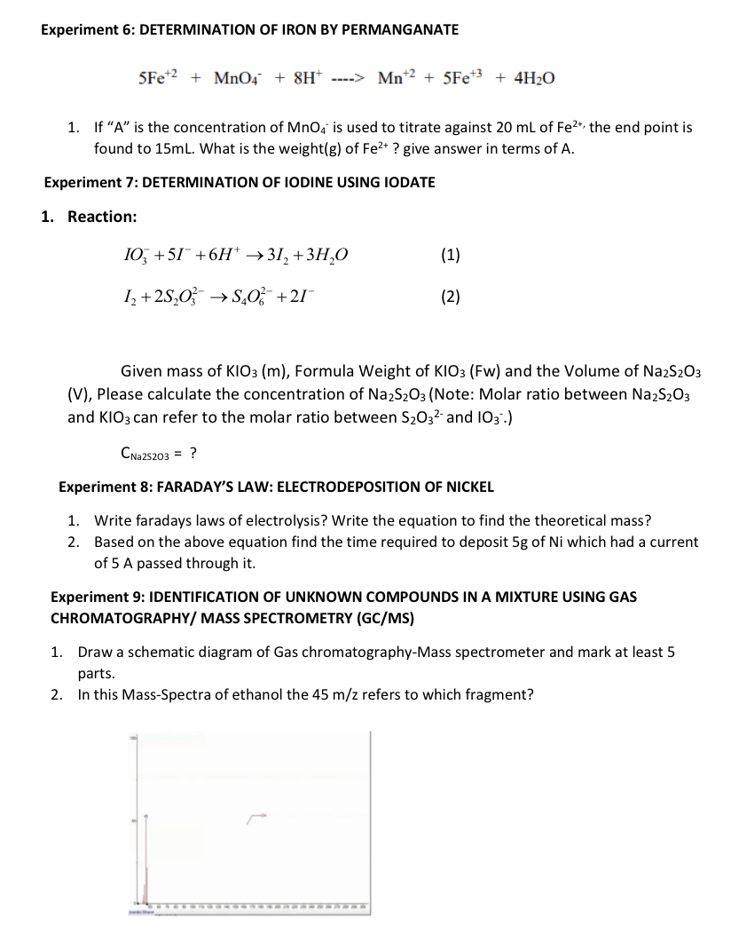 Solved Experiment 6: DETERMINATION OF IRON BY | Chegg.com