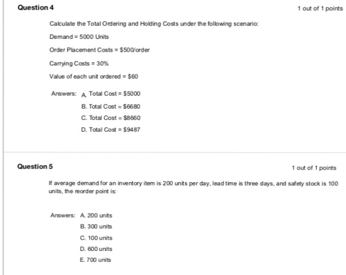 Solved Calculate the Total Ordering and Holding Costs under | Chegg.com