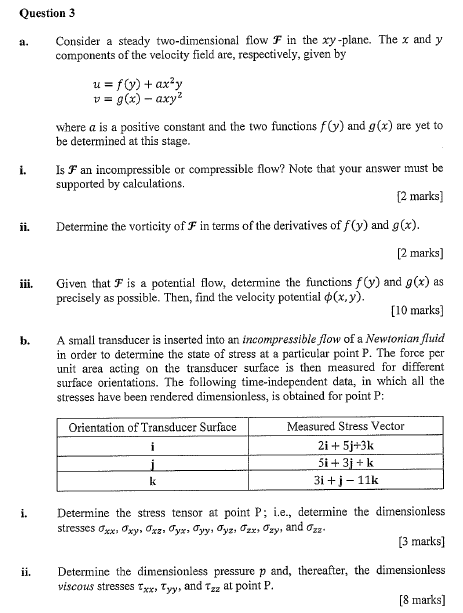 Solved Question 3 Consider a steady two-dimensional flow F | Chegg.com