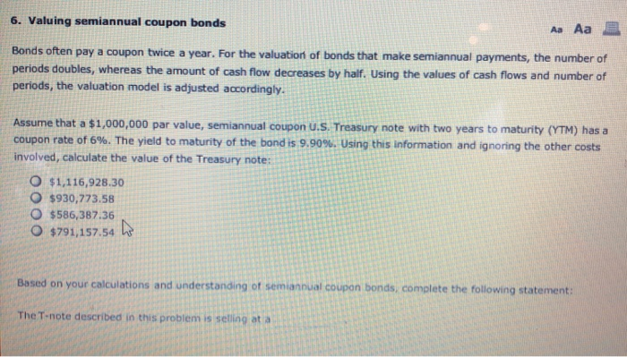 Solved 6. Valuing semiannual coupon bonds Aa Aa Bonds often | Chegg.com