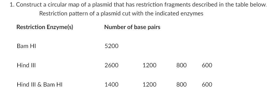 Solved 1. Construct a circular map of a plasmid that has | Chegg.com