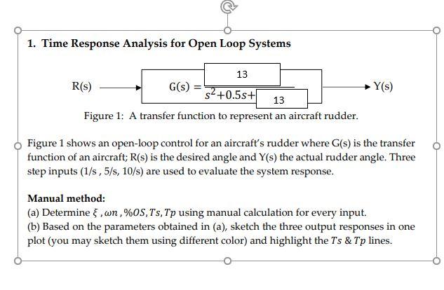 Solved 1. Time Response Analysis for Open Loop Systems Y(s) | Chegg.com