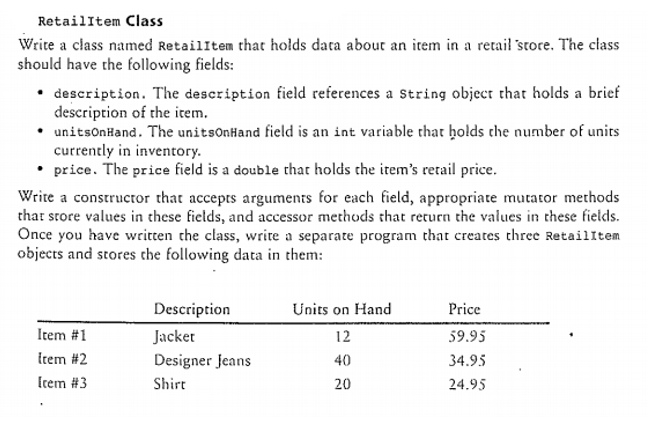 Solved RetailItem Class Write a class named RetailItem that | Chegg.com