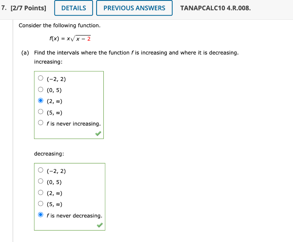 Solved 7. [2/7 Points] DETAILS PREVIOUS ANSWERS TANAPCALC10 | Chegg.com
