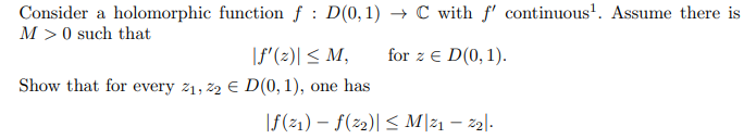 Solved Consider a holomorphic function f:D(0,1)→C with f′ | Chegg.com