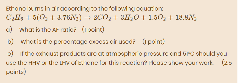 Solved Ethane burns in air according to the following | Chegg.com