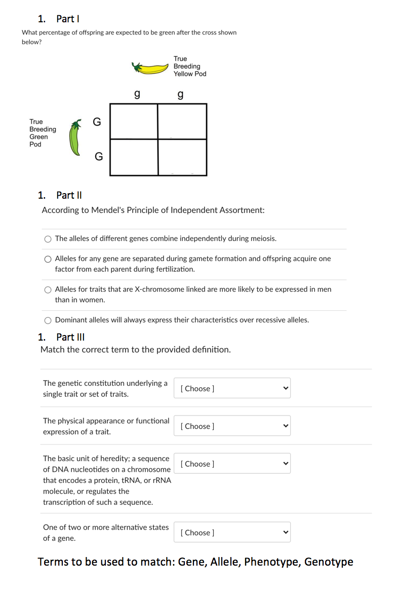 Solved 1. Part 1 What percentage of offspring are expected | Chegg.com